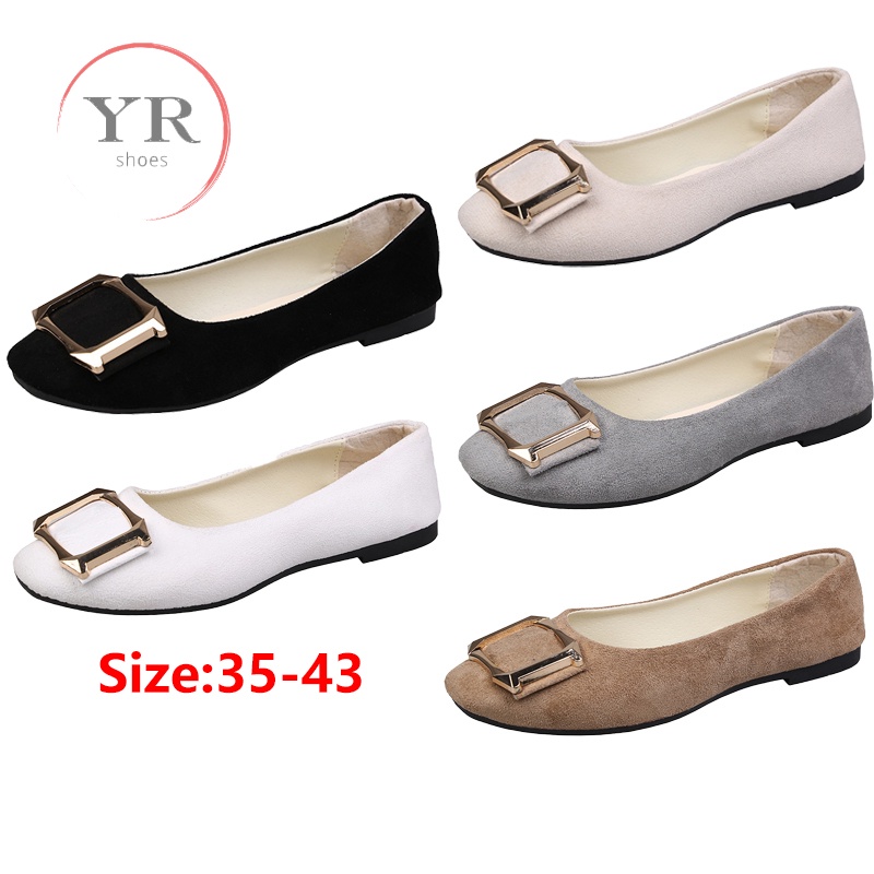 Plus Size 35 43 Women Suede Slip On Lofers Shoes Office Casual Buckle Flats Shoes Shopee