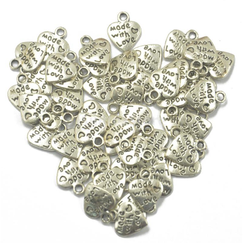 50Pcs MADE WITH LOVE Heart Charms Pendants for Jewelry Making | Shopee ...