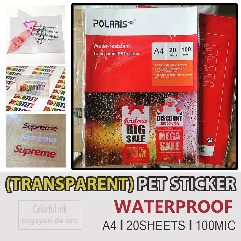 Polaris Inkjet Printable Vinyl Sticker A4, Transparent, Translucent ...