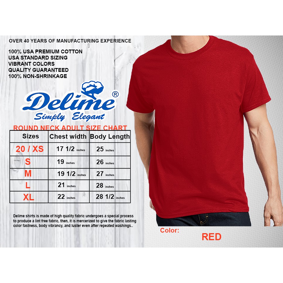 Delime Adult T-Shirt Round Neck Plain (Red) | Shopee Philippines