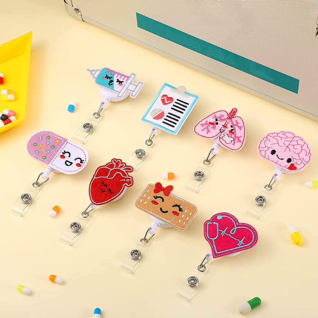 Kawaii Badge Nurse Key Card Holder Reel Clip Exhibiton Heart Pattern ...