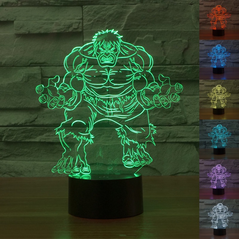 Marvel Super Hero Night Light 7 Colors Gradient Angry Hulk USB LED ...