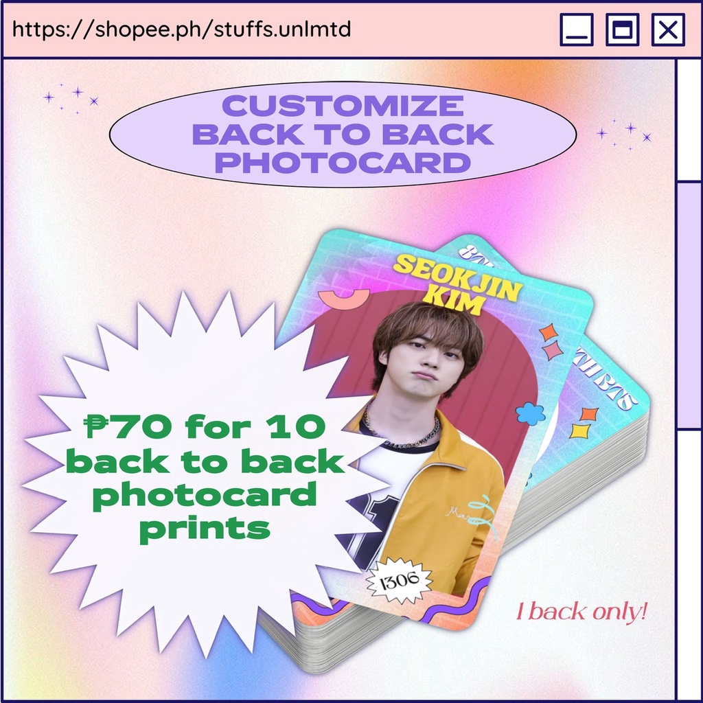 CUSTOMIZED BACK TO BACK PHOTOCARD (1 BACK ONLY) | Shopee Philippines