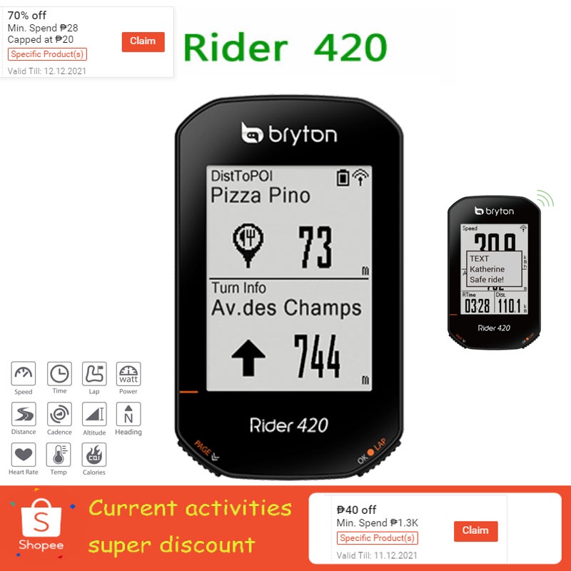 Bryton Rider 420 GPS Cycling Computer Enabled Bike/E Waterproof Mount ...