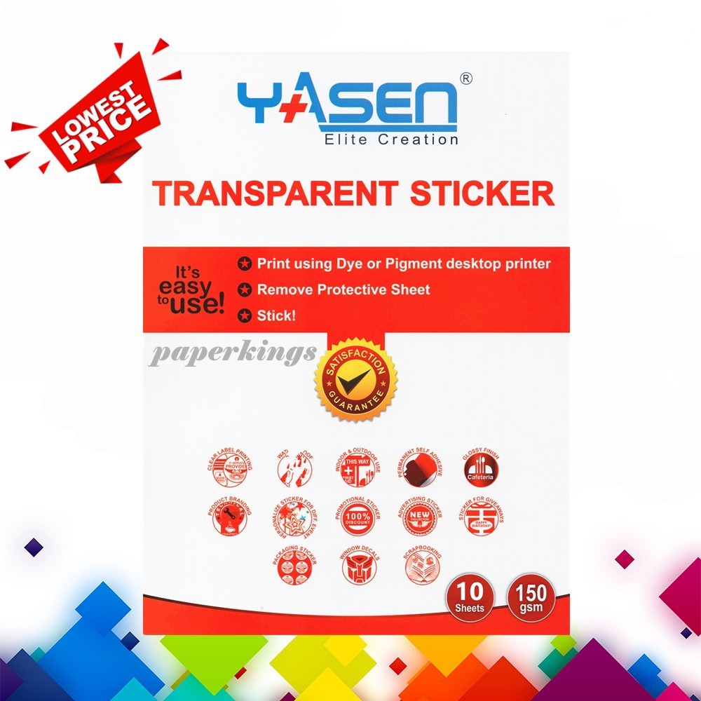 Yasen Vinyl Sticker Transparent Glossy A4 size printable sticker ...