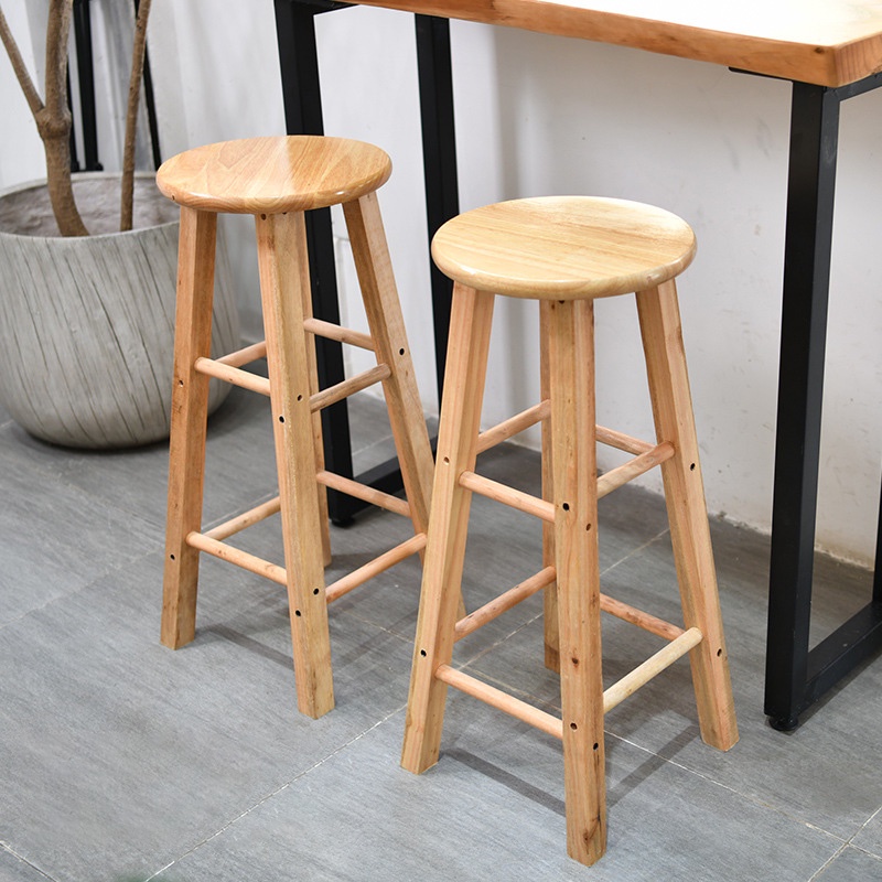 Finelife Solid Wood Milk Tea Stool Household High Chair Nordic Log ...