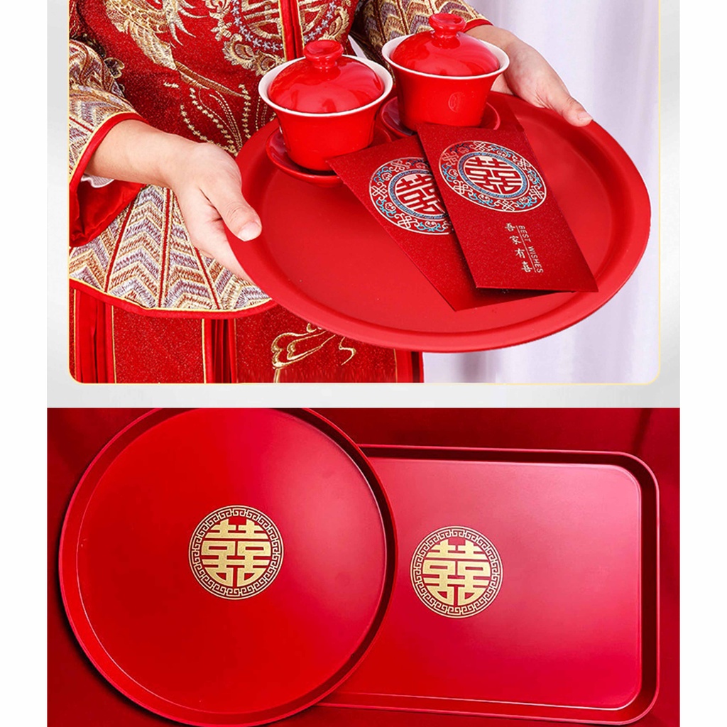 Wedding Plate Tray Red Round Plate Square Plate Bridal Jing Tea Candy ...
