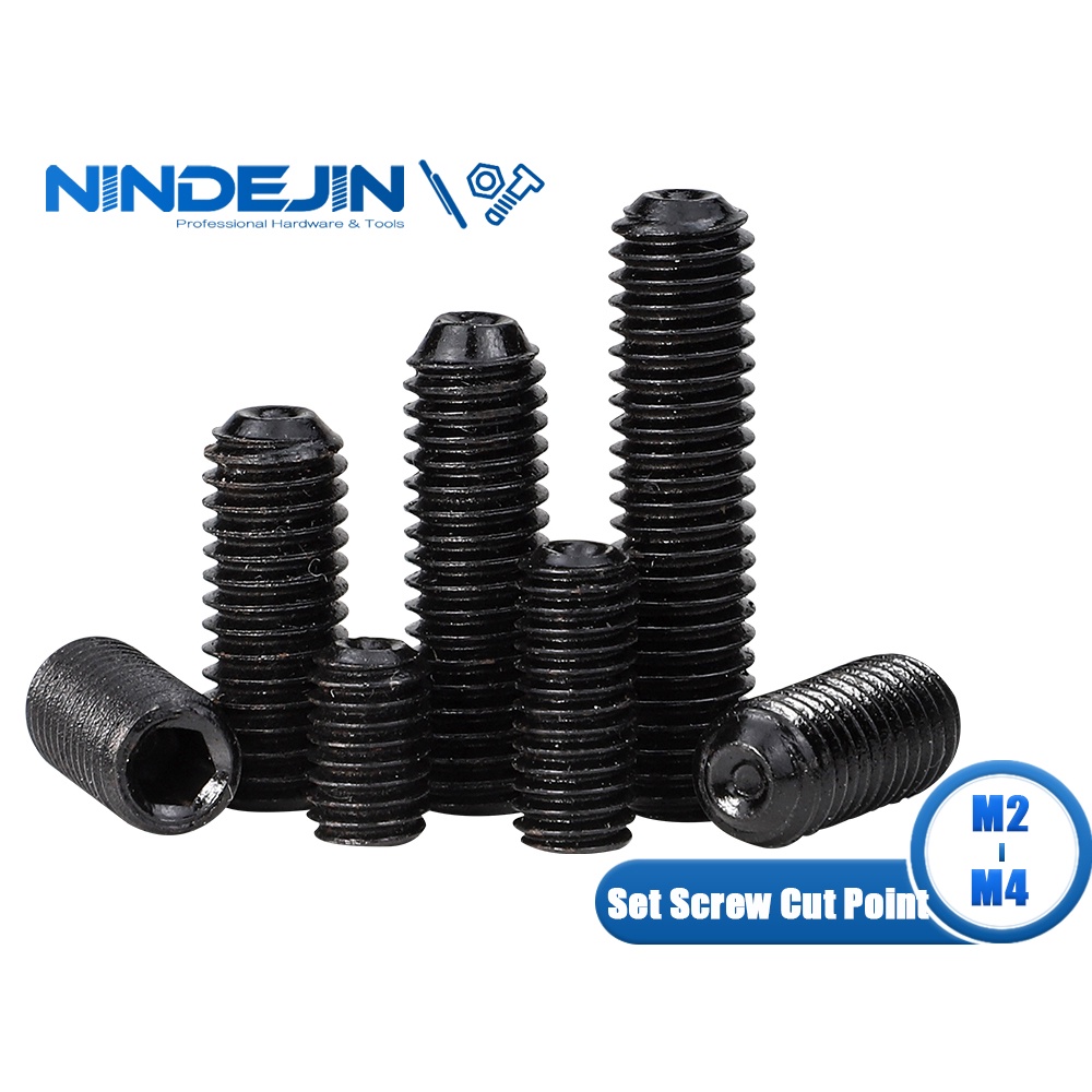 NINDEJIN 40-50Pcs Set Screw Cup Point With Hex Socket Wrench M2 M2.5 M3 M4 Carbon Steel Headless ...