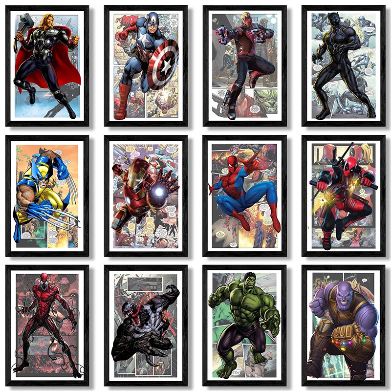 genuine Creative Marvel Avengers Comic Poster Spiderman Iron Man Hurk ...