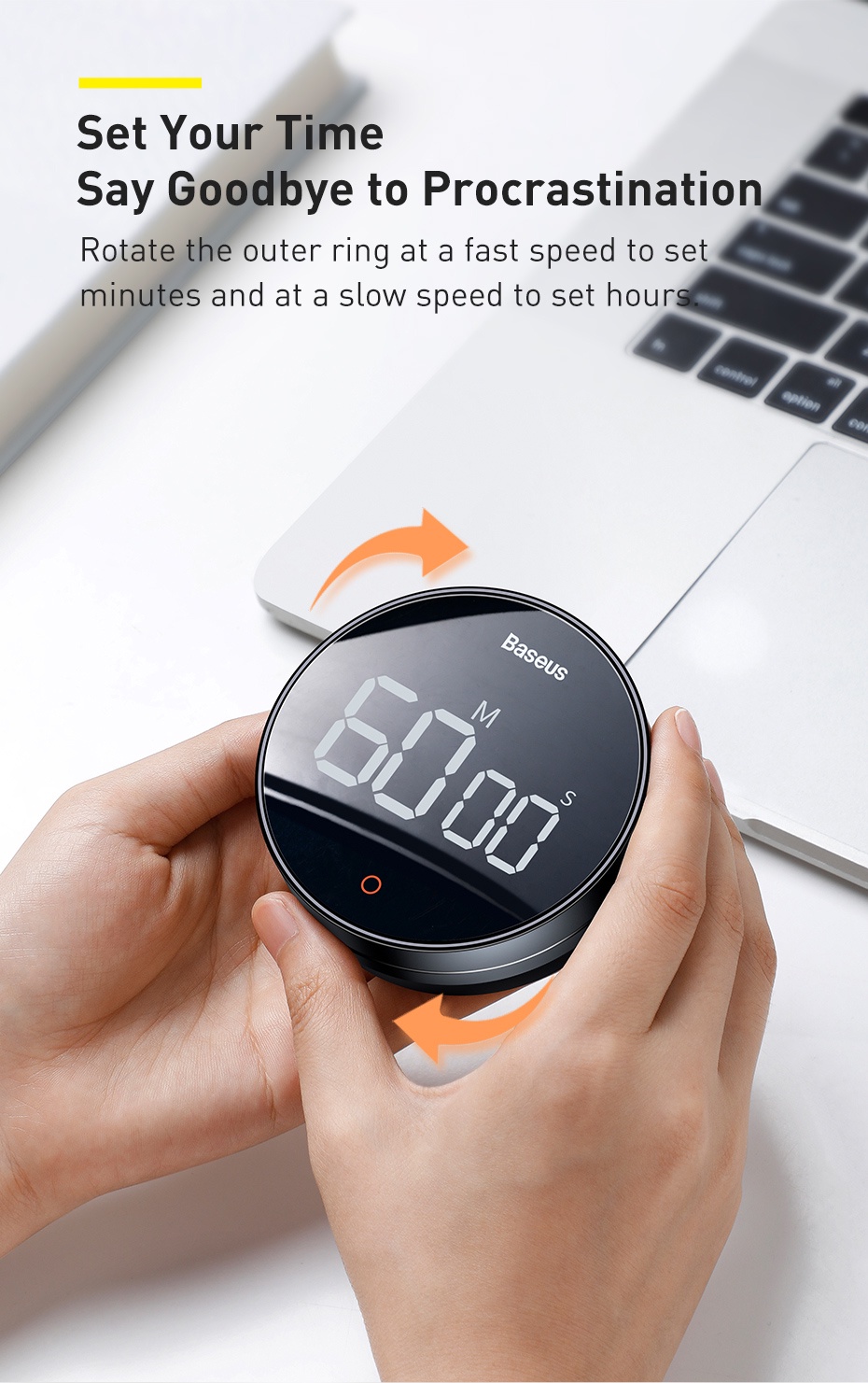 Baseus Magnetic Countdown Alarm Clock Kitchen Timer Manual Digital ...