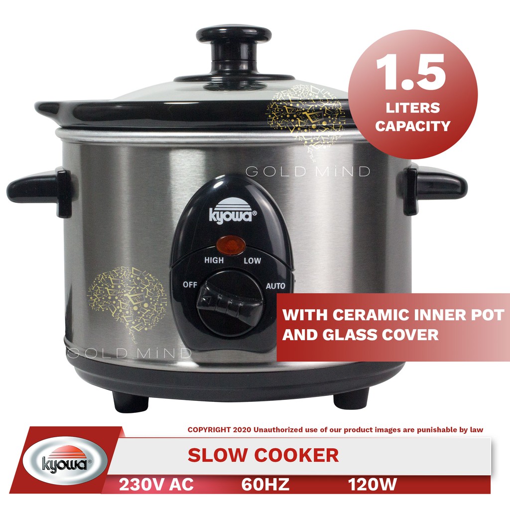 Kyowa Slow Cooker 1.5l Capacity 120w Round Ceramic Inner Pot And Glass ...