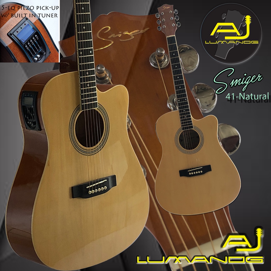 SMIGER 41 ACOUSTIC GUITAR with EQ PIEZO PICK-UP Built in Tuner by ...