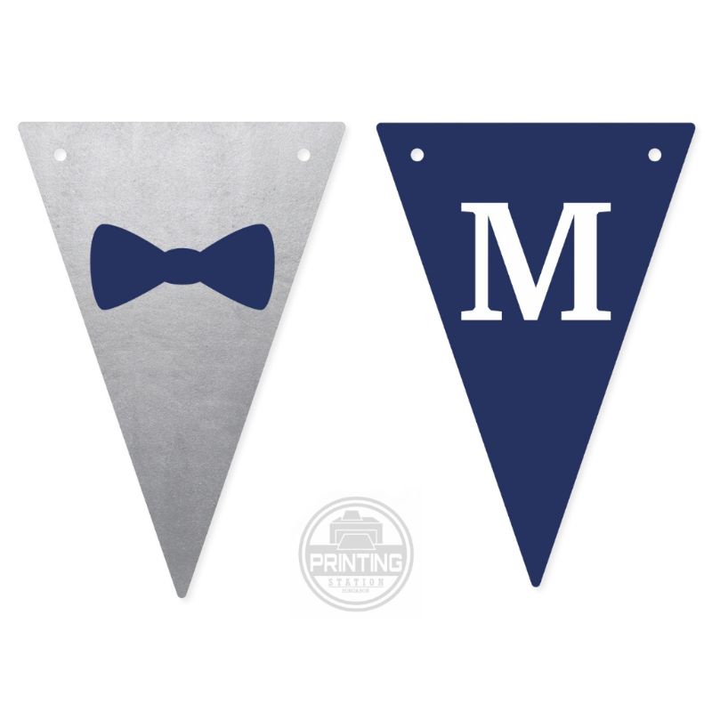 Navy blue and silver theme customized happy birthday banner | Shopee ...