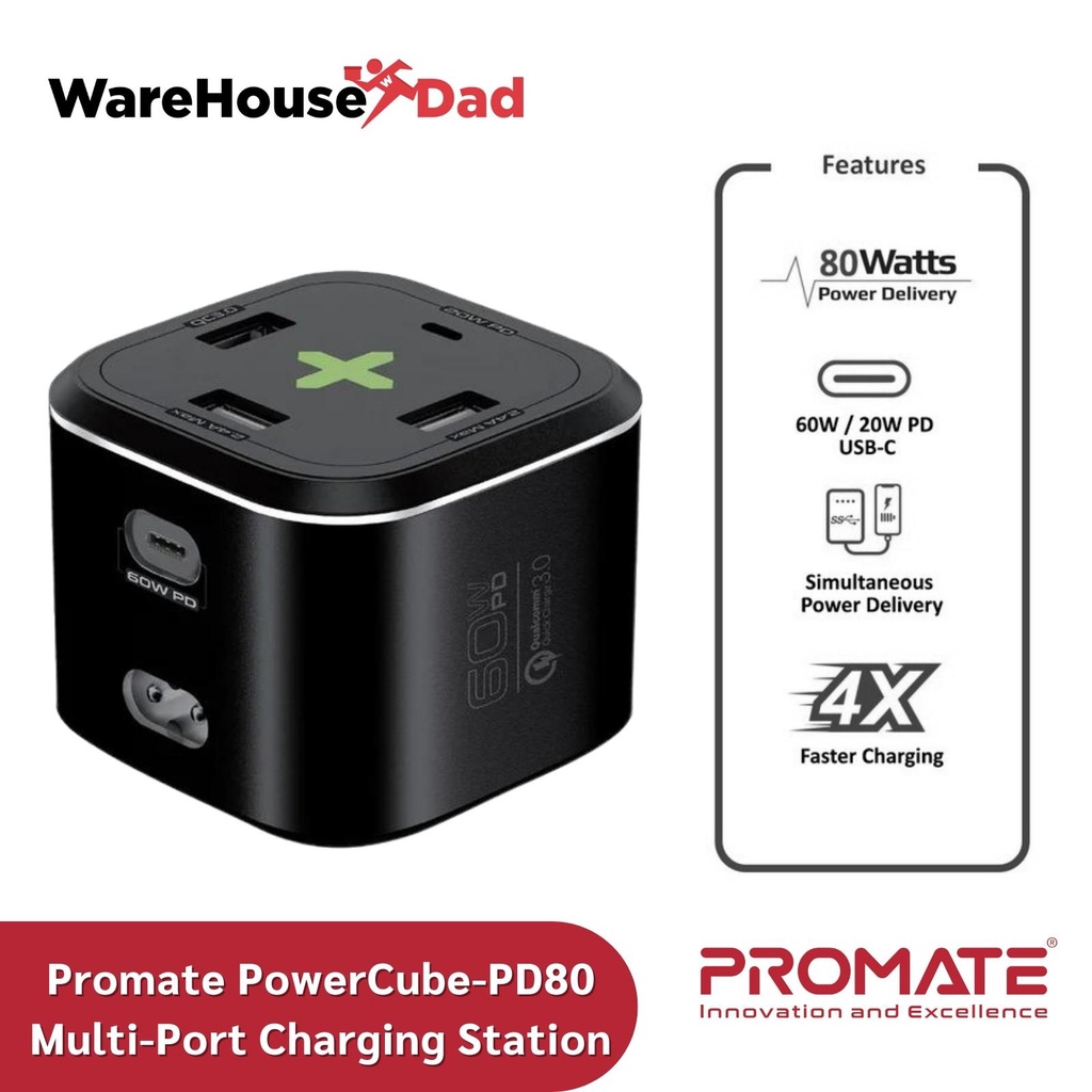 Promate PowerCube-PD80 80W Quick Charging Multi-Port Charging Station ...