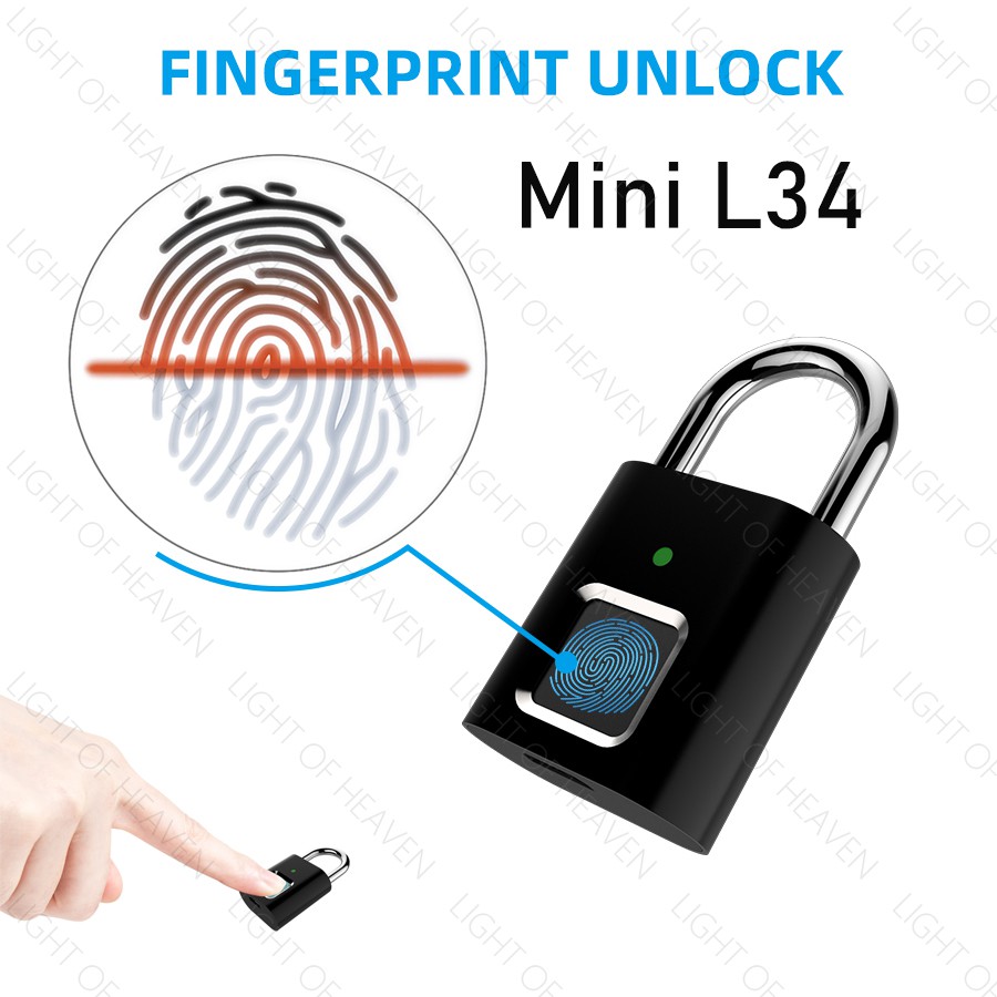 Fingerprint lock mini Smart Biometric Thumbprint Door Padlocks ...