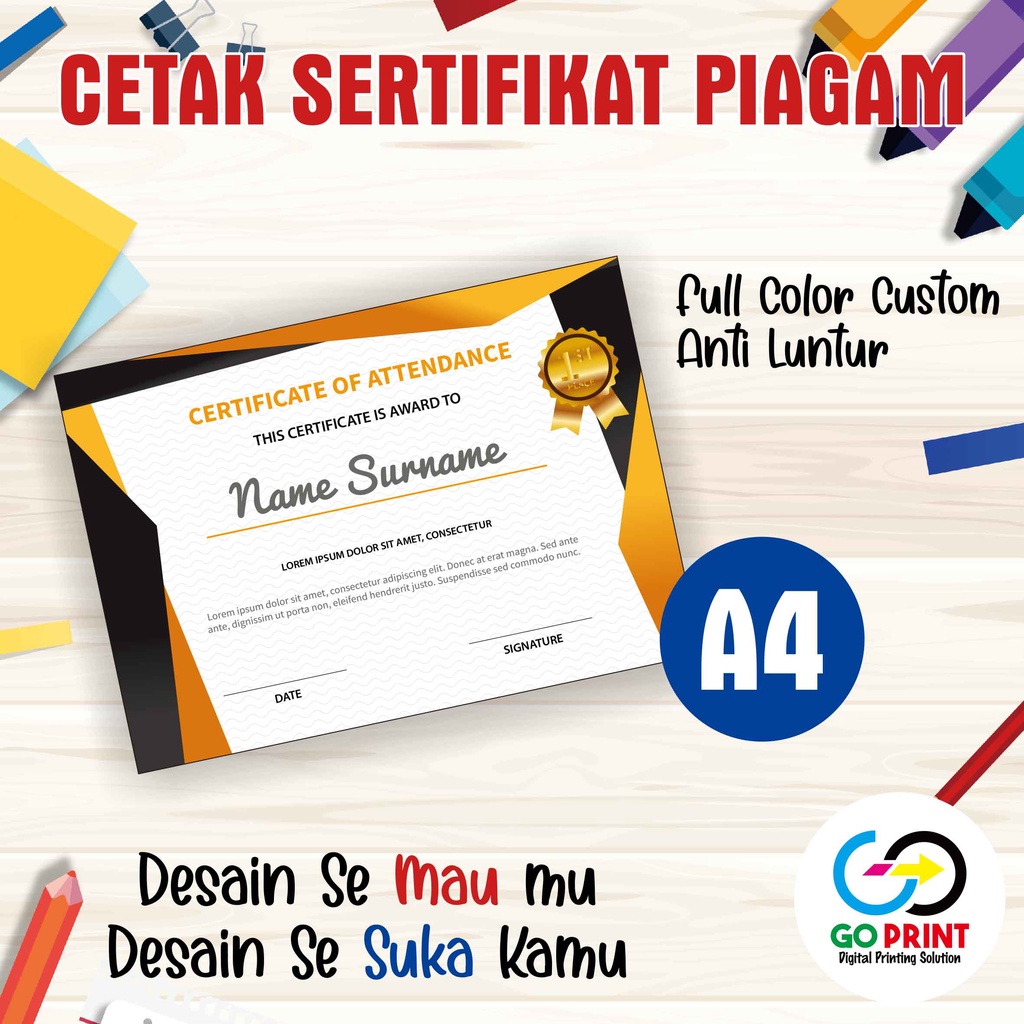 Print Full Color Custom A4 Charter Certificates | Shopee Philippines