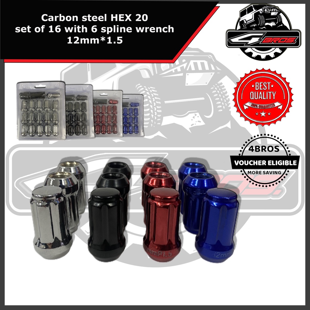 Carbon steel HEX 20 set of 16 with 6 spline wrench 12mm*1.5 (16pcs/set ...