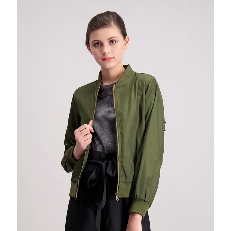 BENCH/ Bomber Jacket with Ruffle Detail - Military Green | Shopee ...