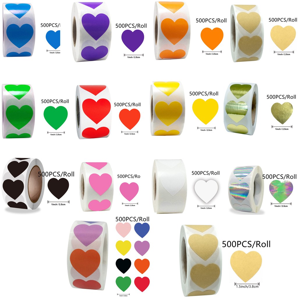 500 Pcs/roll Heart Labels Stickers Color Code Dot Labels Stickers 1 ...
