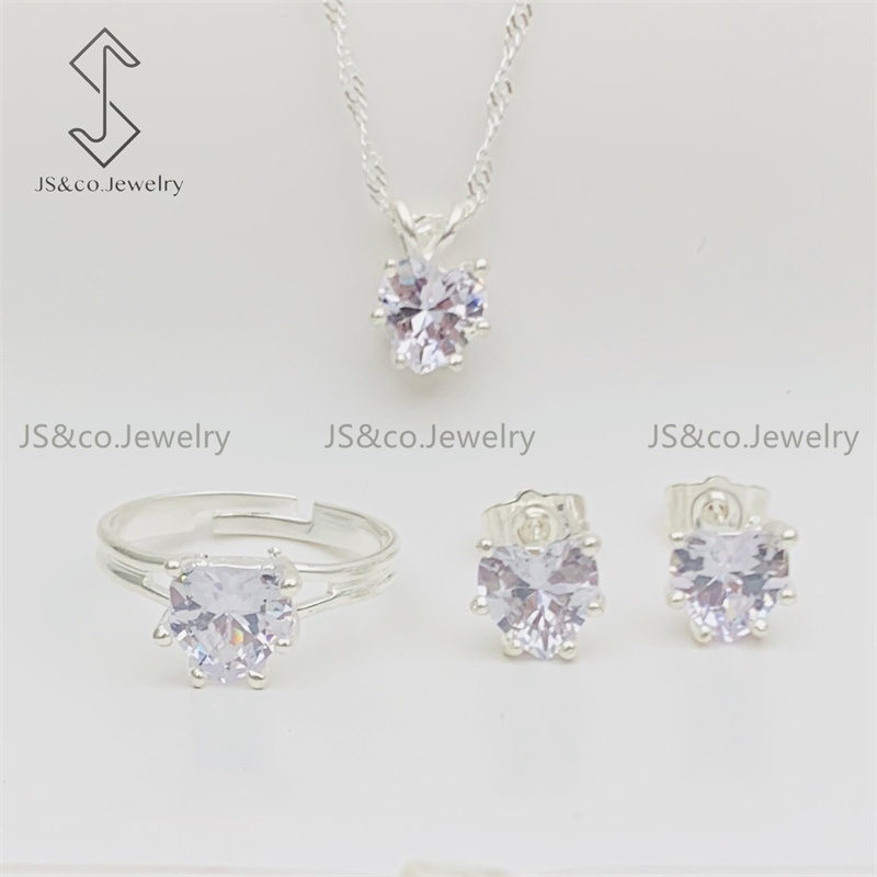 JS&CO jewelry 925 Silver 3in1 Pendant Necklace Stud Earrings Adjustable ...