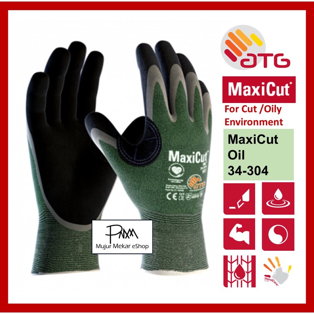 ATG MaxiCut Oil 34-304 Safety Gloves - Level 3 Cut resistance, for oily ...