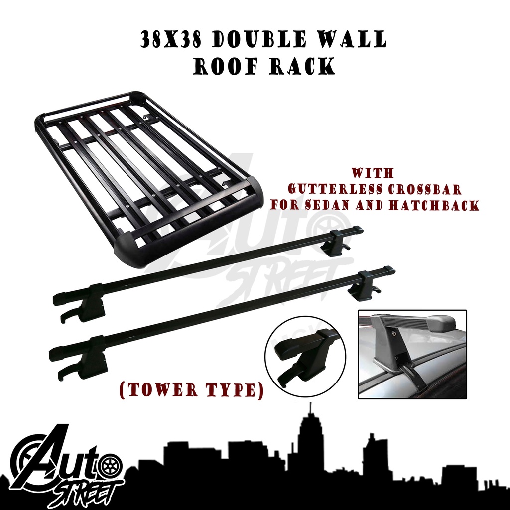 38x38 Roof Rack Double Wall (Black) Gutterless Type Crossbar for Sedan ...