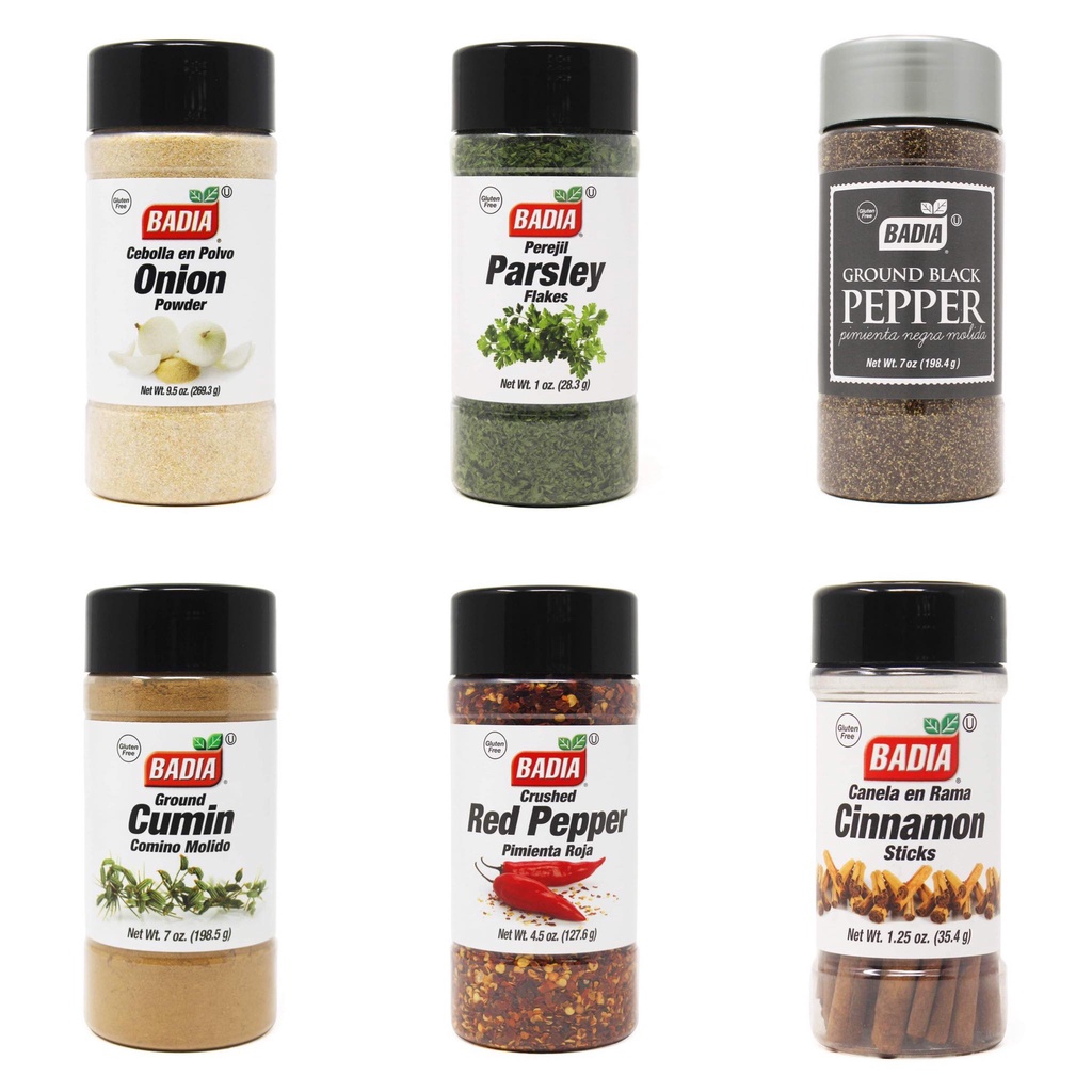 BADIA Herbs & Spices Big (Black Pepper/Chili Powder/Cinnamon Sticks ...
