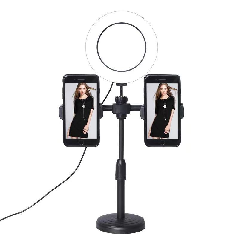 Mobile Phone Stand with Dual Phone Holder and 16cm Ring Light | Shopee ...