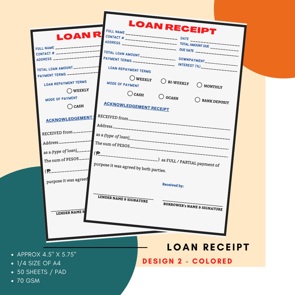 LOAN RECEIPT Notepad / MONEY LENDER RECEIPT Available in A5 and A6 Size ...