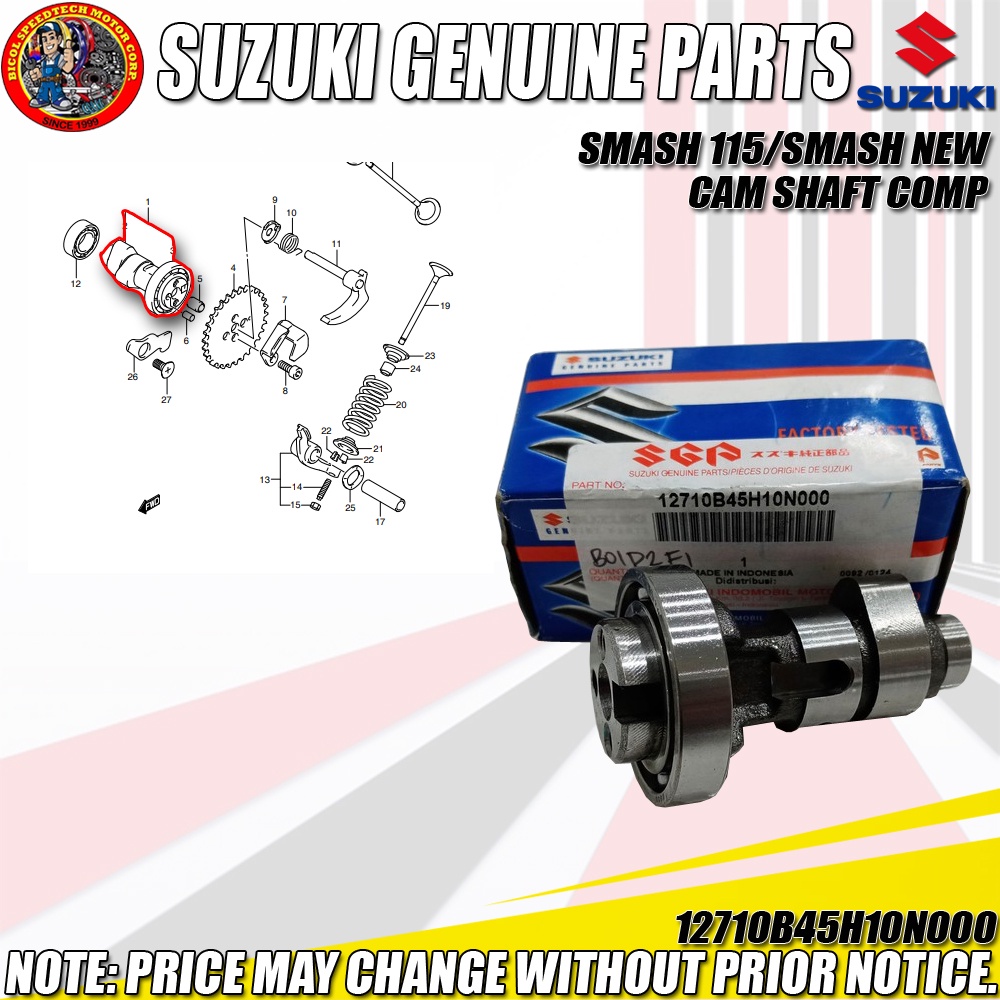 SMASH 115/NEW/110 CAM SHAFT COMP. (SGP) (GENUINE: 12710B45H10N000/12710 ...