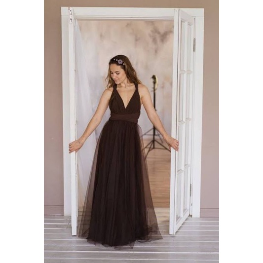 CHOCOLATE BROWN INFINITY DRESS WITH TULLE | Shopee Philippines