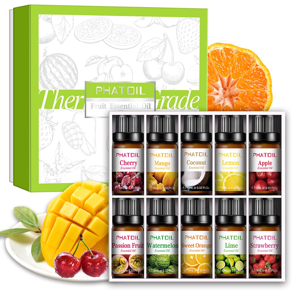 PHATOIL 10ml Fruit Essential Oil Set 100% Extract Pure Fruit Essential Oils Set Fruity Aroma ...