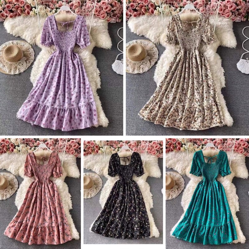 T8712 Floral Garterize Maxi Dress (FIT TO LARGE) | Shopee Philippines