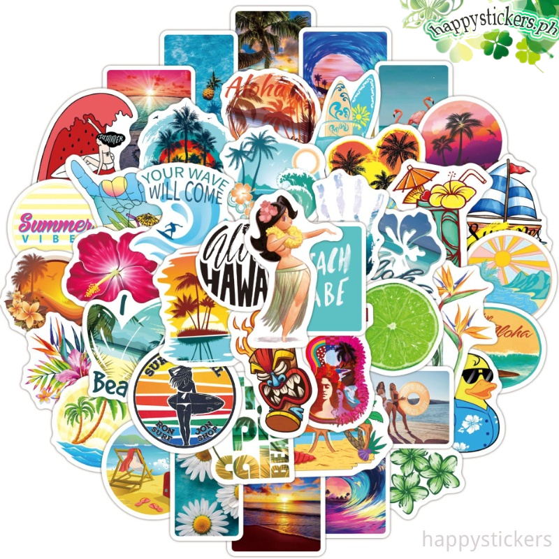 50pcs Hawaii Stickers Tropical Vacation Waterproof Vinyl Decals for ...
