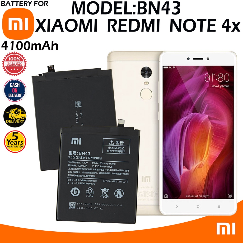 Xiaomi Redmi Note 4x Battery Model BN43 High Quality Capacity 4100mAh ...
