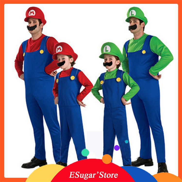 Super Mario Costume for Kids Boy Adult Men women costume jumpsuit Mario ...