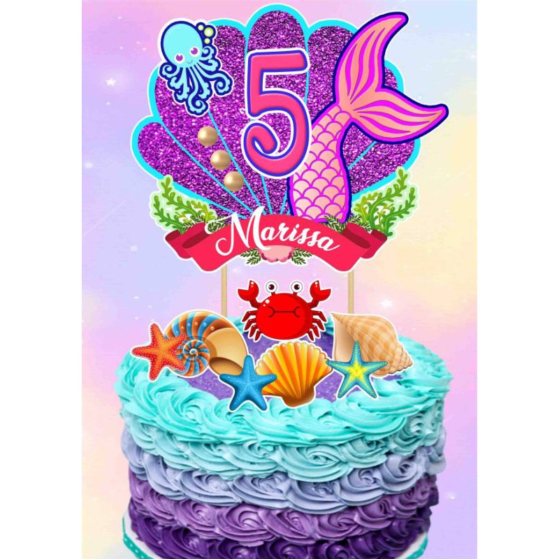 Mermaid Theme Customized Cake Topper with Name & Age | Shopee Philippines