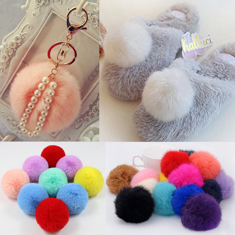 1PC Fluffy DIY Accessories Faux Fur Ball Hat Bag 8cm Keychain Pom Poms ...