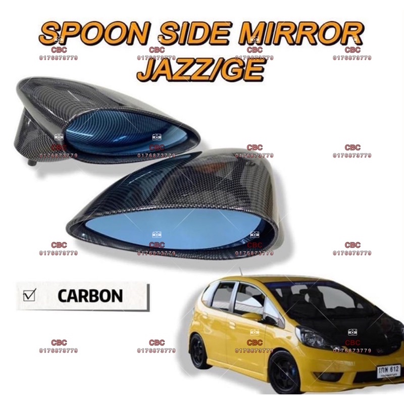 Spoon Side Mirror Jazz GE Carbon Glossy Black Blue Glass | Shopee ...