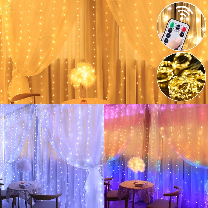 LED Window Curtain Lights Christmas Lights Curtain 3*3m USB Fairy ...