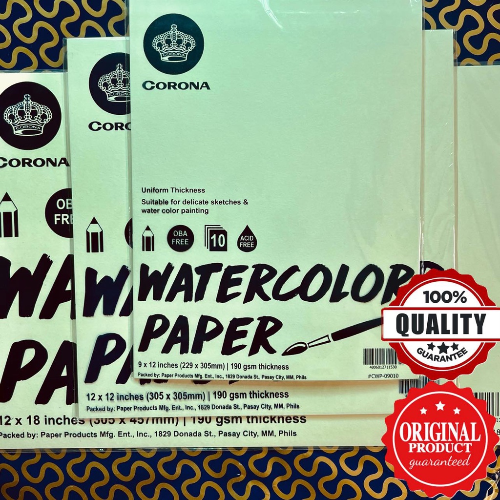 Water Color Paper CORONA 190gsm Acid Free 10sheets (3 sizes available ...