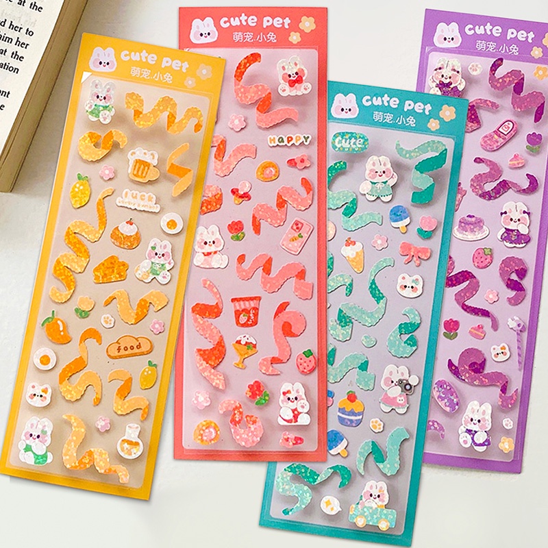 2 Sheets Cartoon Cute Pet Series Laser Glittering Stickers Student ...