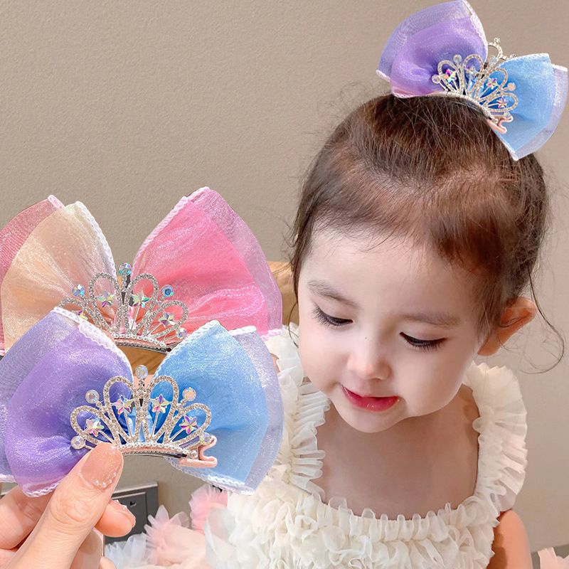 Shiny Crown Clips Girl Handmade Bowknot Hairpin Kids Top Head Barrettes ...