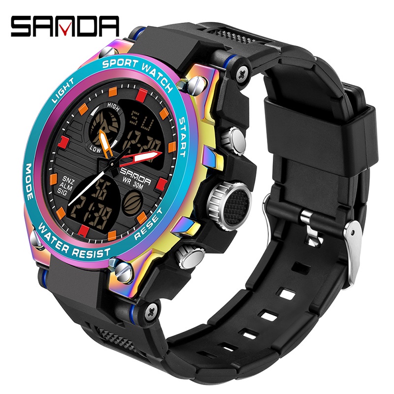 SANDA Men Watch Luxury Waterproof Quartz LED Multi-function Swimming Watch Magic | Shopee ...