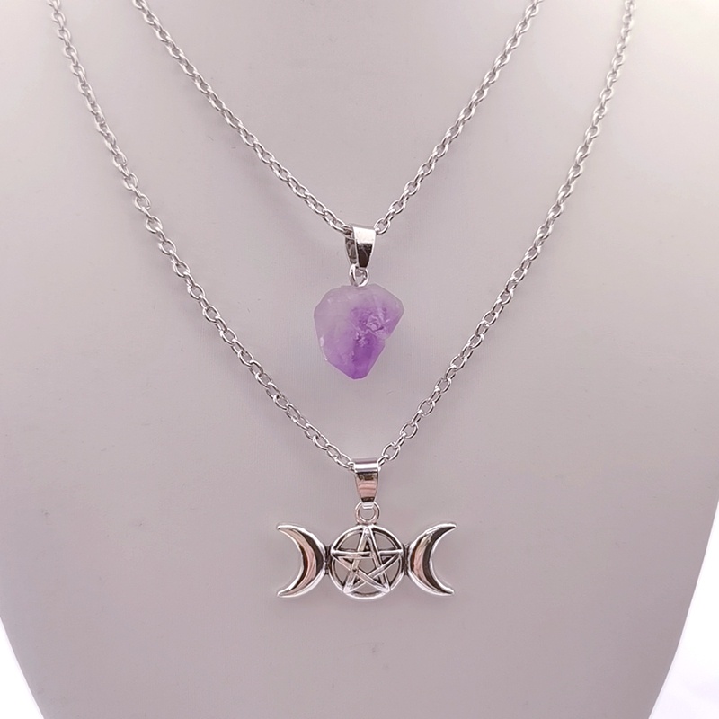 Triple Moon Goddess of The Moon Pentagram Necklace Multilayer Chain ...