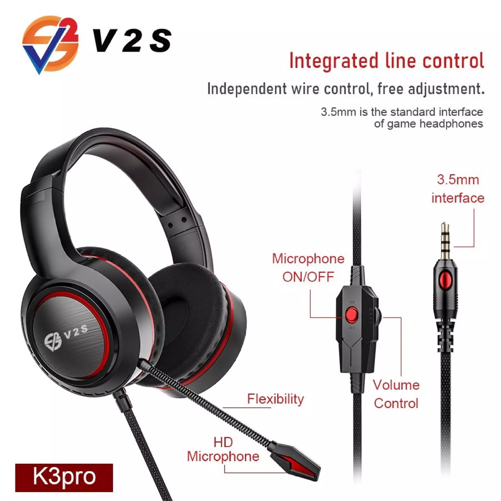 V2S K3PRO Wired 3.5mm Gaming Headphones Noise Reduction Headset With ...