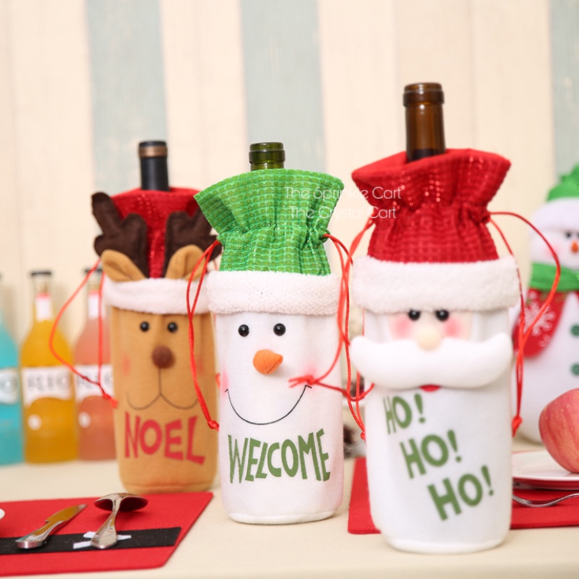 Wine Bottle Cover Christmas Themed Snowman Reindeer Santa Claus Bag ...