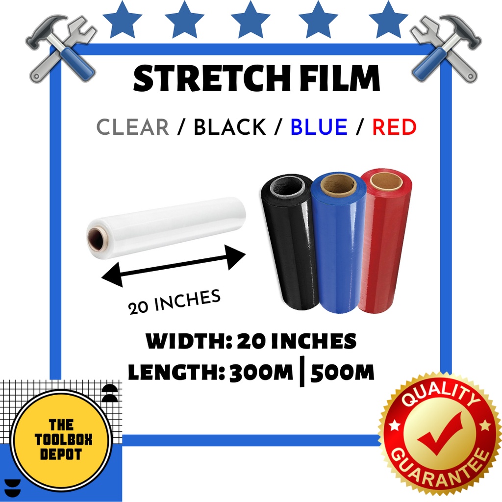 Stretch Film Clear Black Red Blue 20" x 500m / Cling Wrap Jack Wrap Plastic Wrap | Shopee ...