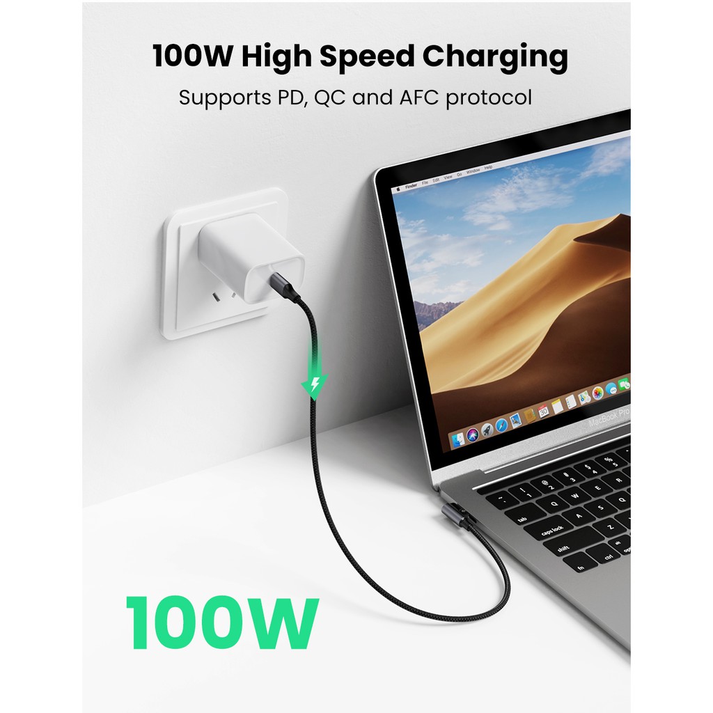 UGREEN 100W 5A USB C to USB C Cable Right Angle PD Fast Charge Type C ...
