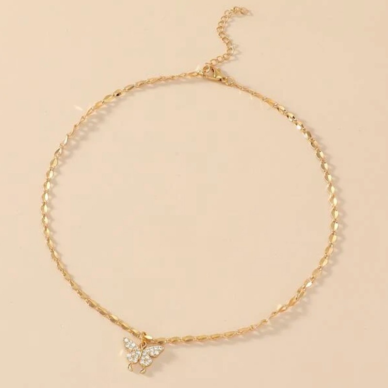 Butterfly Dancing Chain Necklace Gold Silver/Cubic Zirconia Inlaid ...